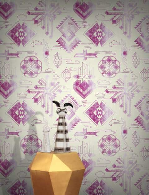 Cream & Pink Pretty Funky Pattern Wallpaper - Feathr Wallpapers