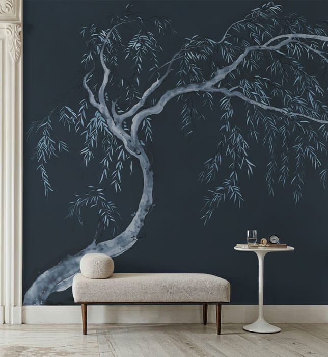 Blue Japanese Floral Wall Mural - Feathr Wallpapers