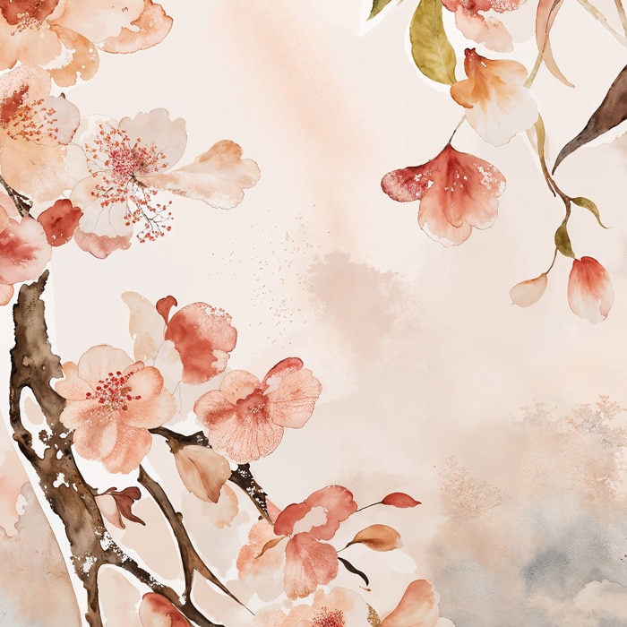 Cream & red japanese sakura tree wallpaper mural - Feathr™ Official Site